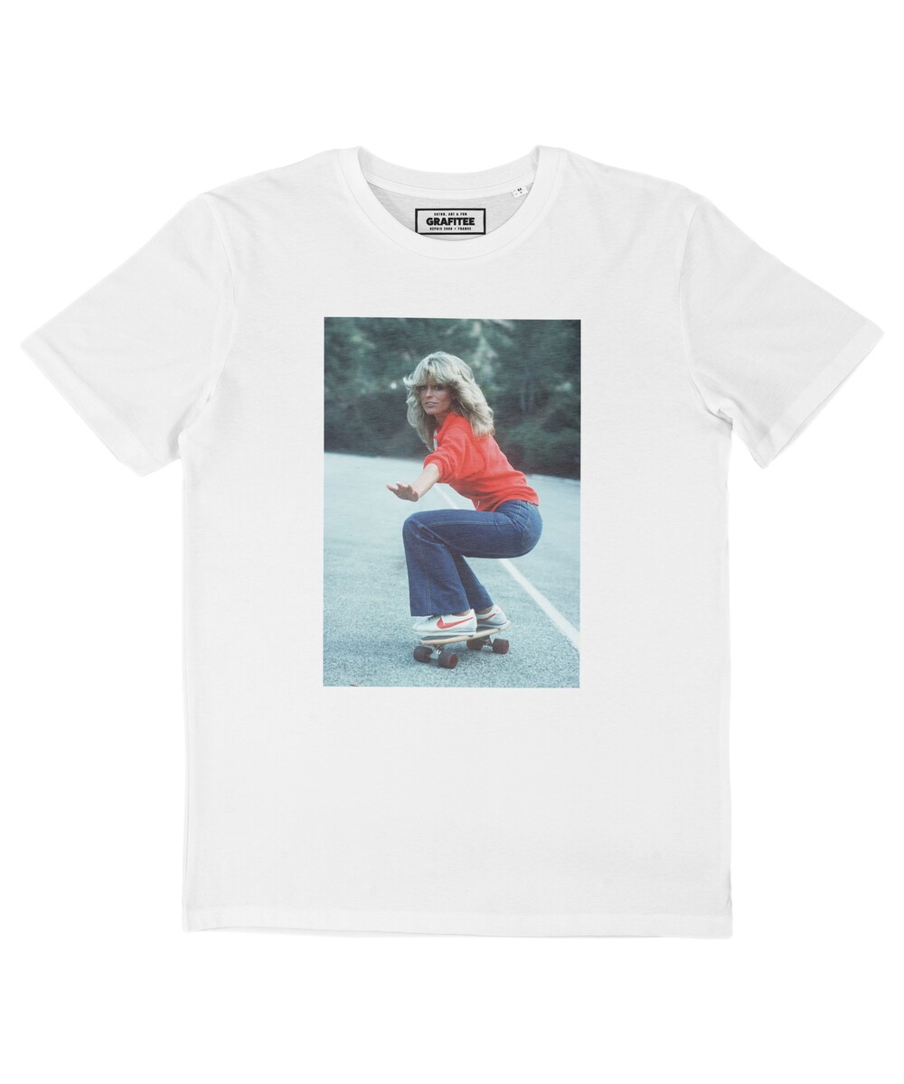 En Promo :: T-shirt Farrah Fawcett - Photo Sur Un Skateboard